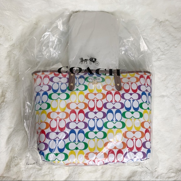 Coach | Bags | Coach Reversible City Tote In Rainbow | Poshmark